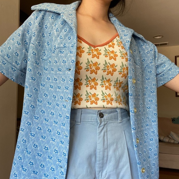 Vintage | Tops | Vintage Blue Flower Power Tunic Top | Poshmark